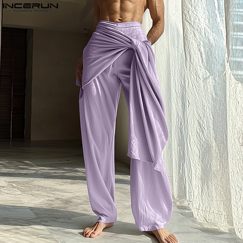 INCERUN Men Vintage Casual Twist Pleated Solid Color Loose Pants ...
