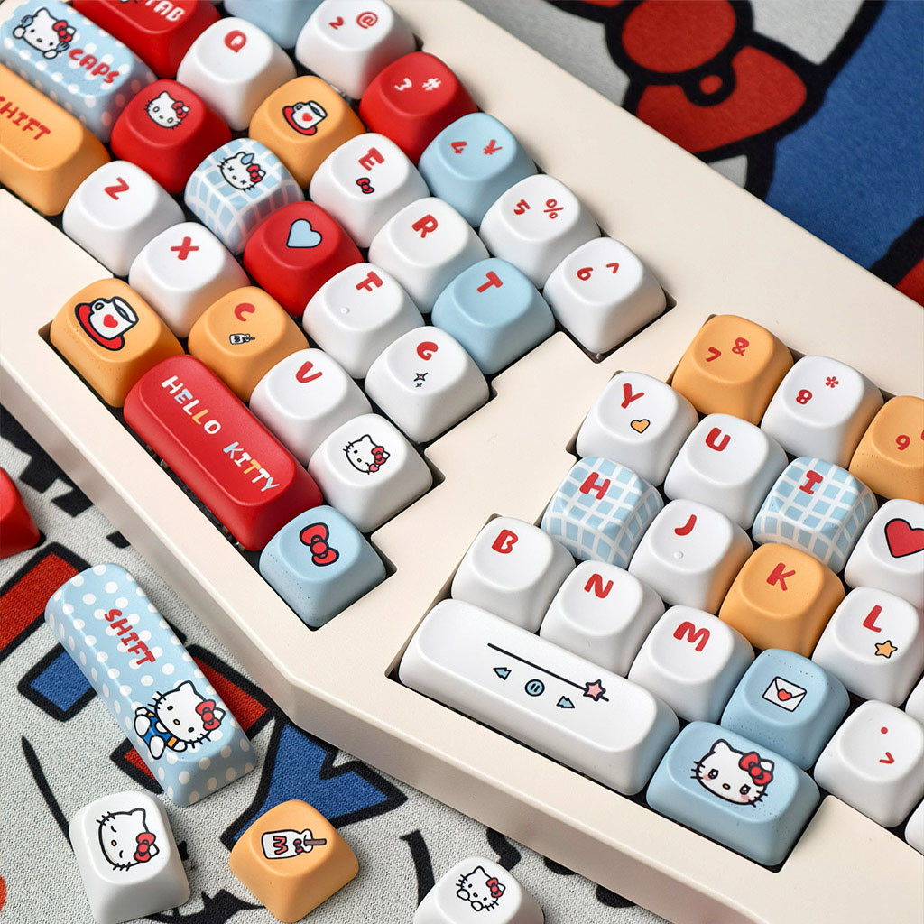 Red Yellow Hello Kitty Keycaps MOA Profile 130 Keys PBT Dye Sublimation ...