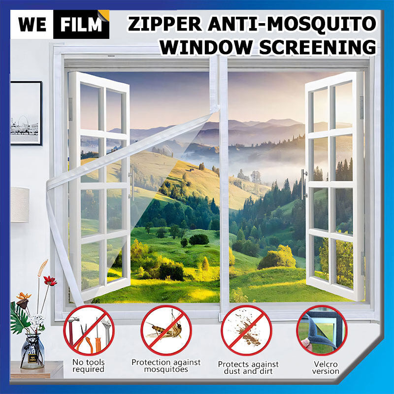 Zippered Window Screen Mosquito Net Window Washable self-adhesive Anti ...