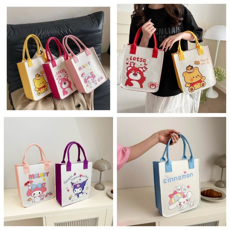 Sanrio Felt Carry Bag Cartoon Large Capacity Kuromi Melody Cinnamoroll ...