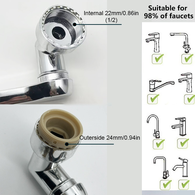 1080° Rotatable Faucet Extender Sprayer Head 2 Modes Universal Bathroom ...