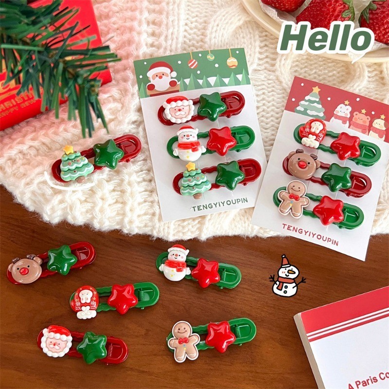 Christmas Hair Clips Xmas Cute Reindeer Bell Santa Claus Bear Snowman ...