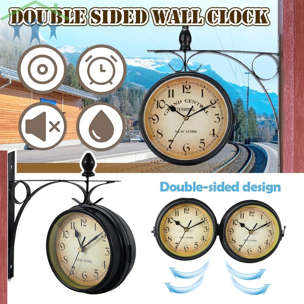 Retro Outdoor Wall Clock Double Sided Station Clocks Outside Bracket ...