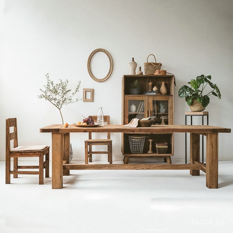 Runjia Home Retro Laosong Wood Table Dining Chair Combination American ...