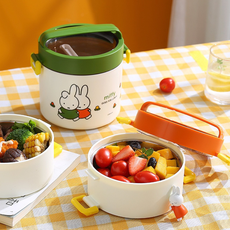 Miffy Lunch Box Portable Double Layer Round Stainless Steel Thermal ...
