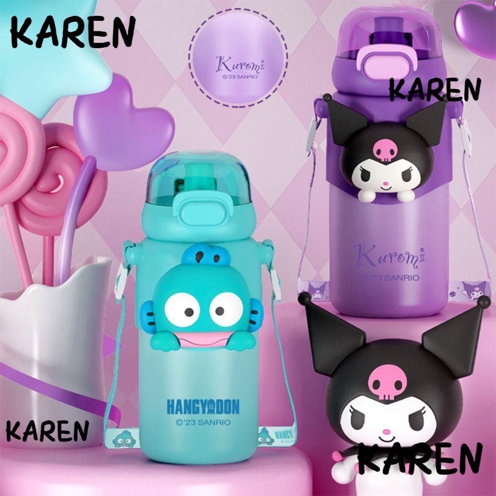 KAREN Water Bottle, 460ml Anti Drop Vacuum Insulated Cup, Cartoon 316 Stainless Steel Hello ...