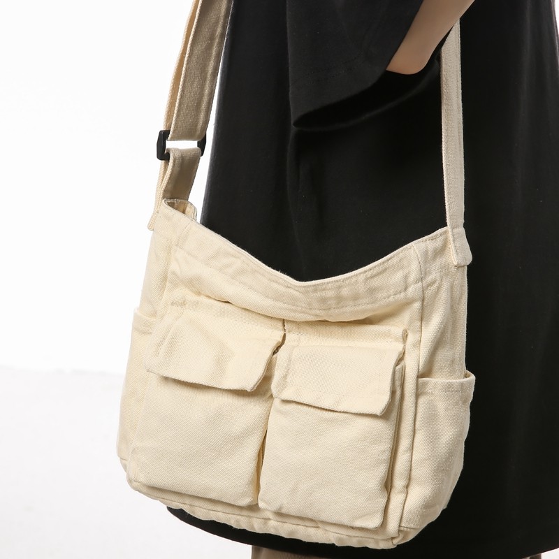 Multi-Pockets Canvas Shoulder Bag High Quality Messenger Bag Unisex Bag ...