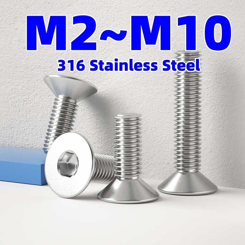 316 Stainless Steel Countersunk Head Screw Hexagonal Flat Head Screws Bolt Fastener M2 M2.5 M3 ...