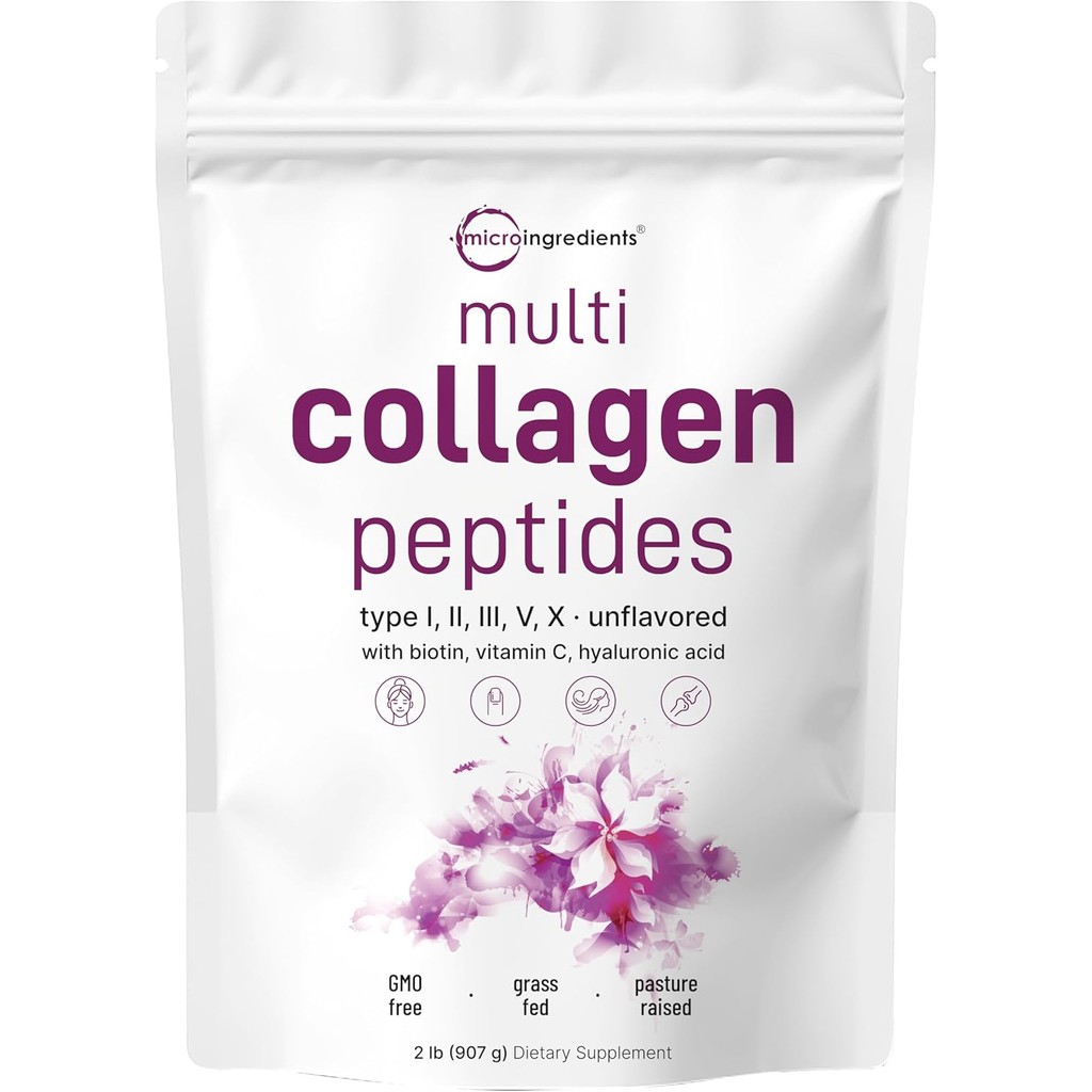 Micro Ingredients Multi Collagen Peptides Powder, 2lb | Type I, II, III, V, X + Biotin, Vitamin ...