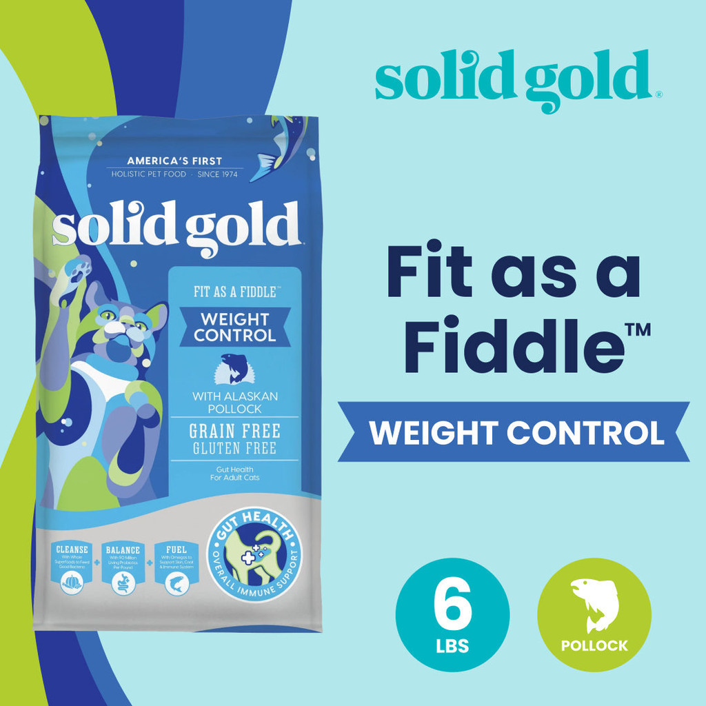 Solid Gold Cat Food Fit as a Fiddle With Alaskan Pollock (Grain Free) - Weight Control 6LB (EXP ...