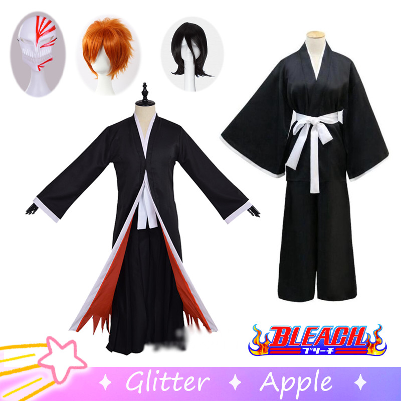Anime Bleach Kurosaki Ichigo Kuchiki Rukia Cosplay Costume Black Haori ...
