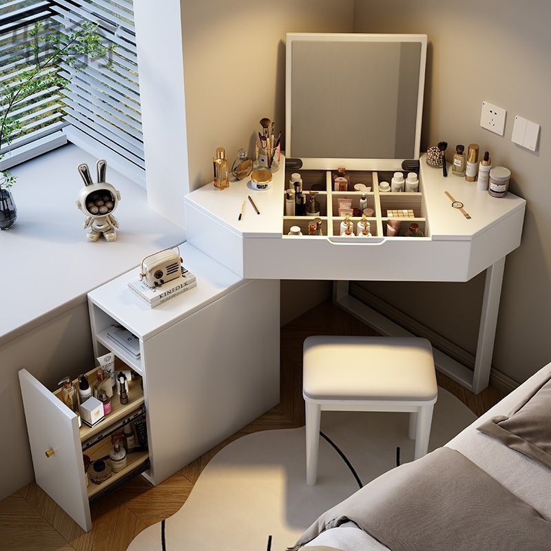 🔥【SG】Corner Dressing Table Vanity Table Bedside Solid Wood Corner Flip ...