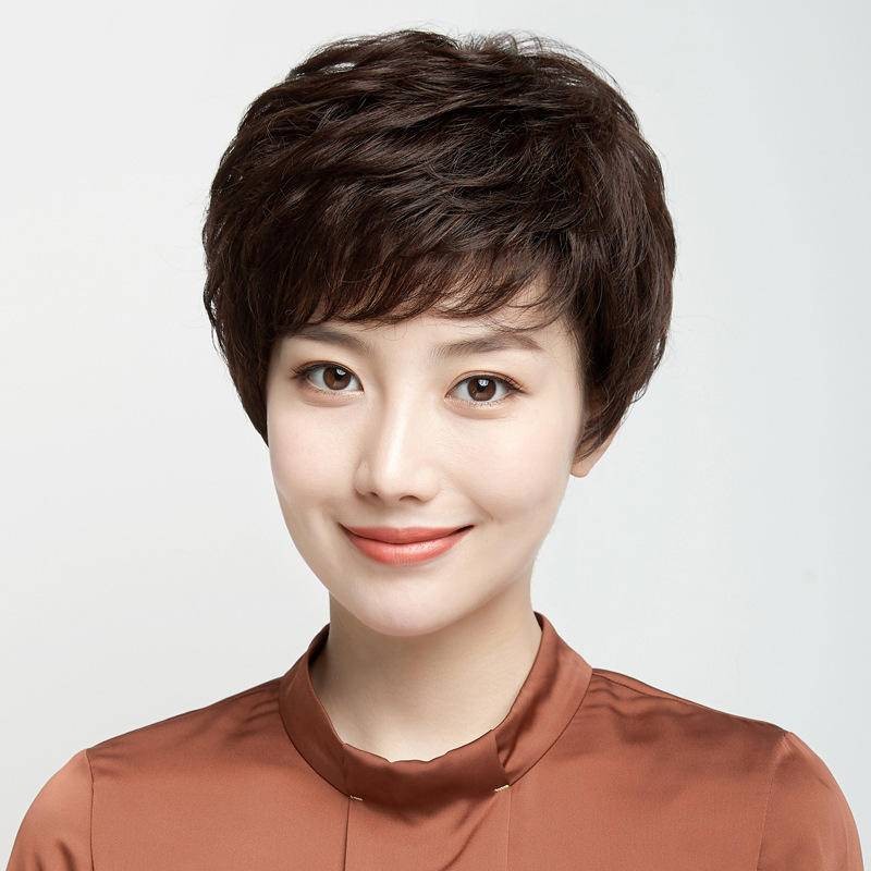 100% Human Hair Wig Middle-aged and Elderly Women's Short Hair Wigs ...