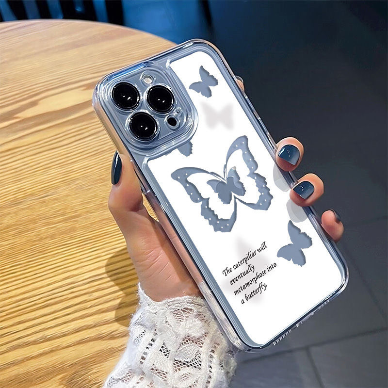 Cartoon cute Simple butterfly transparent Bracelet case iPhone 16 pro max 15 pro 14 plus 13 12 ...