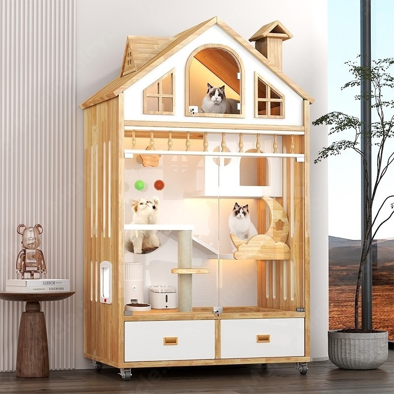 Cat Villa Solid Wood Cat Cage Household Indoor Spire Cat House Cat House Large Cattery Nest Cat ...