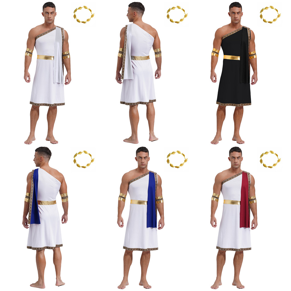 iiniim Mens Halloween Ancient Greek Toga with Sleeves and Gold Leaves ...