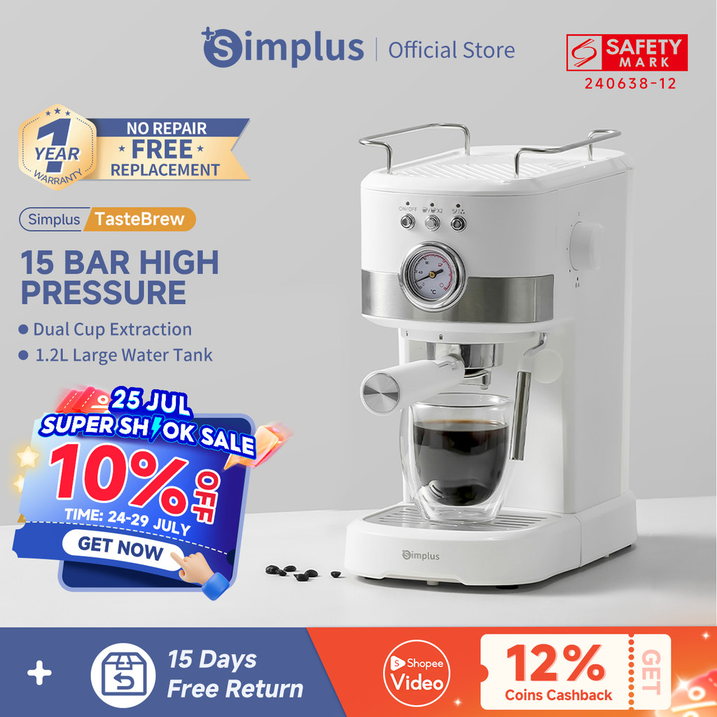 Simplus Coffee Maker Semi Automatic Espresso Extraction 15Bar High ...