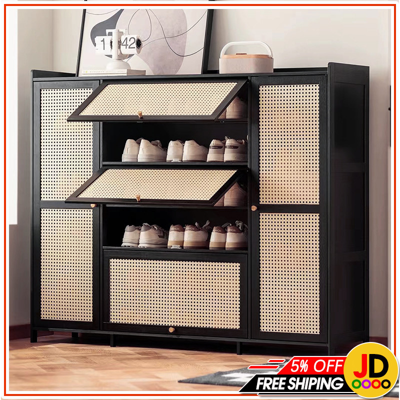 Black Shoe Cabinet Shoe Rack Cabinet with Breathable Door Entrance ...