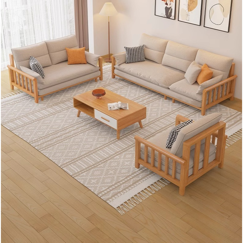 Nordic solid wood sofa combination simple modern fabric Guifei corner ...