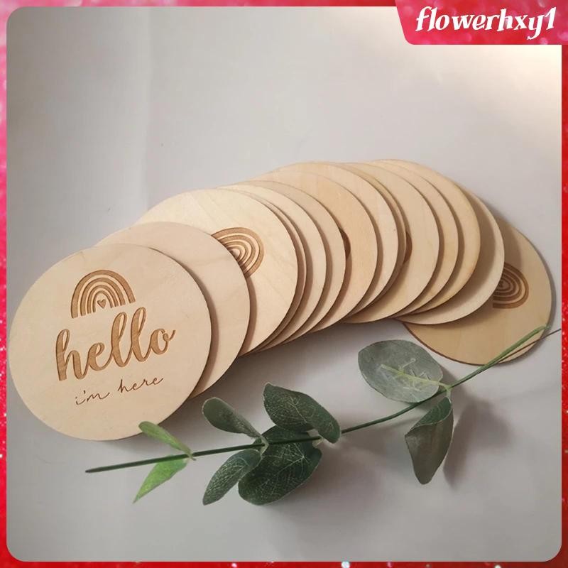 [Flowerhxy1] 14 x Milestone Cards Carved Letter Round Creative Wooden ...
