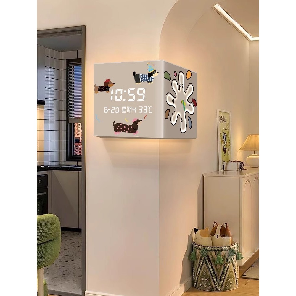 Sg SELLER Dopamine Living Room Corner Double-Sided Wall Clock Cream ...