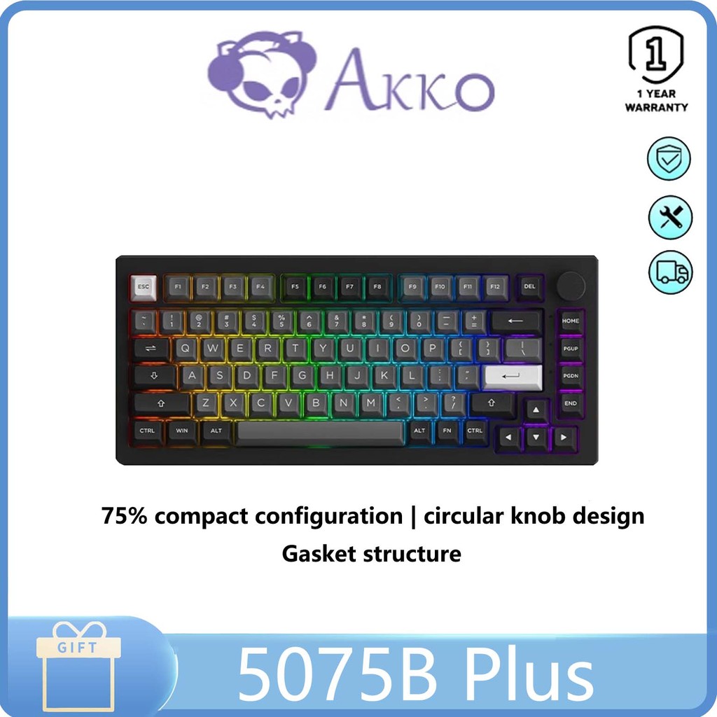 AKKO 5075B Plus three mode Mechanical keyboard ASA Black Silver Black Blue Hot Swappable RGB ...