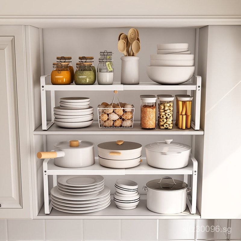 Layered Storage Rack for Dishes, Expandable Pot Rack, Kitchen Organizer ...