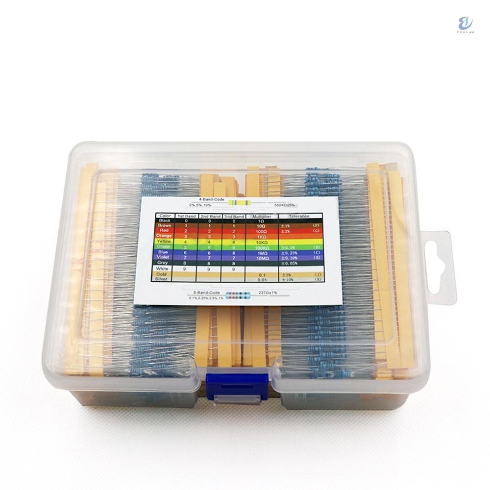 2600Pcs 130 Values Resistor Kit Commonly Used 1% 1/4W Metal Carbon Film ...