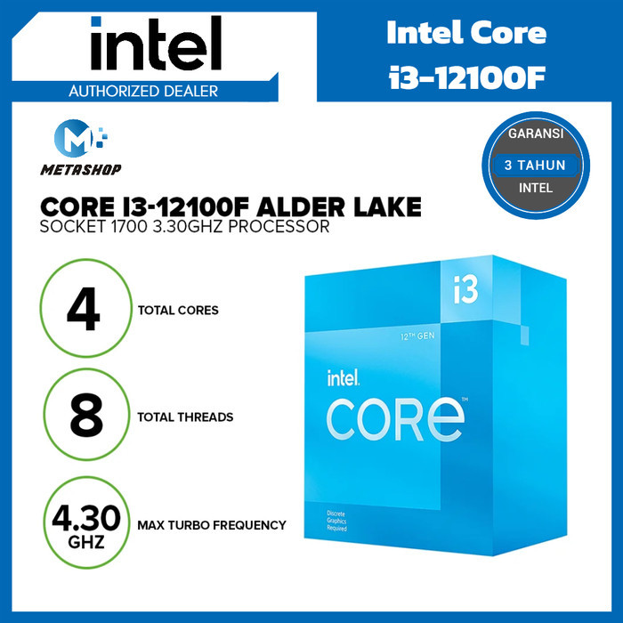 Intel Processor Core i3 12100F Socket LGA1700 CPU 3.3GHz Up To 4.3GHz ...