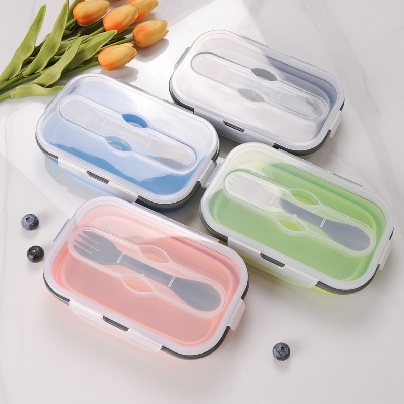 900ml Portable Foldable Silicone Lunch Box With Spoon Adult Student ...