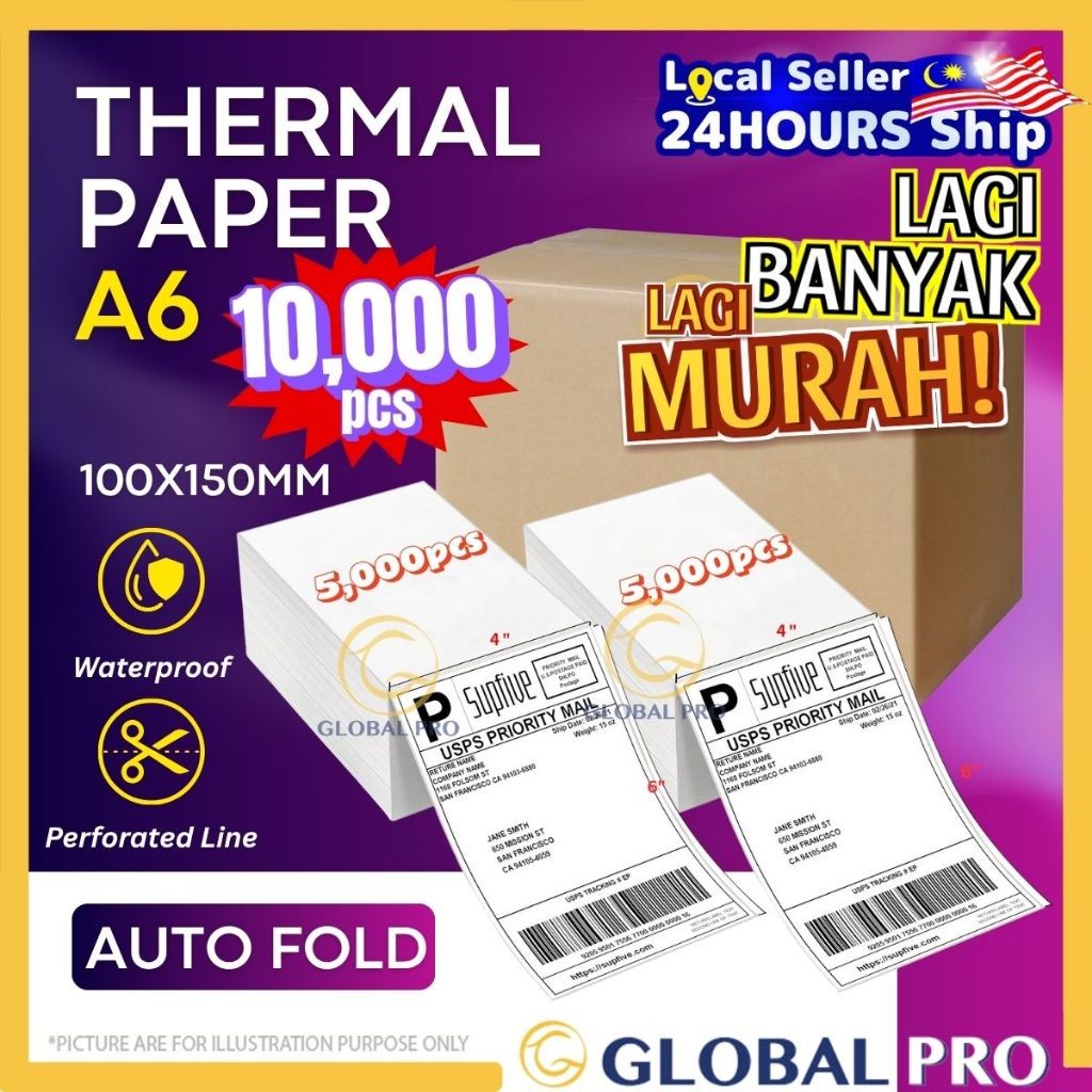 GLOBAL PRO 10,000pcs 100x150mm A6 Thermal Paper AWB Consignment Note ...