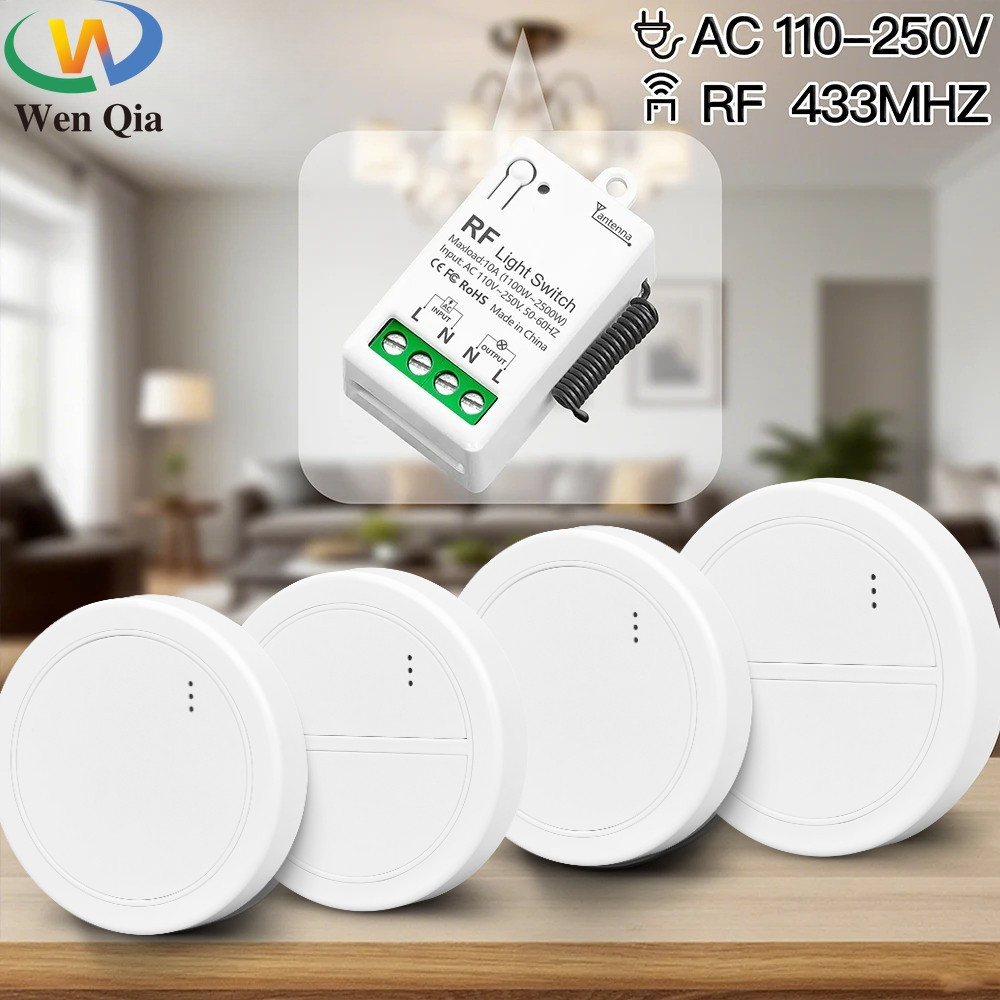 RF 433MHz Wireless Remote Control Light Switch 220V 110V 10A Relay ...