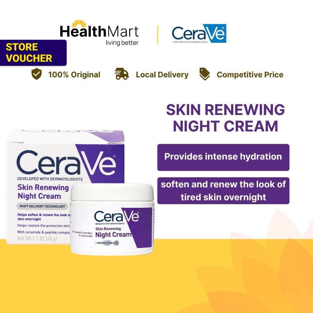[SG] CeraVe Night Cream for Face, Skin Renewing Night Cream with ...