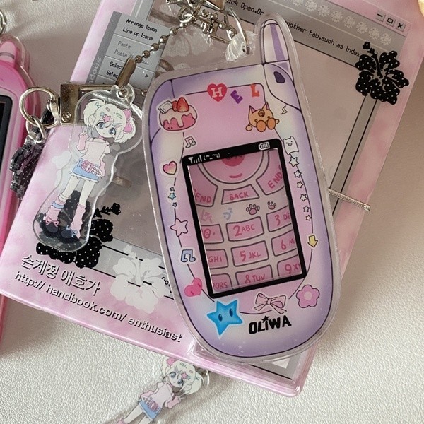 Y2K Vintage Acrylic flip phone 1-inch photo frame keychain Kpop ...