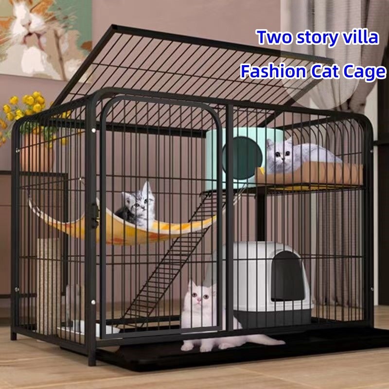 Double Layer Square Tube Cat Cage Villa Double layer Cat house ...