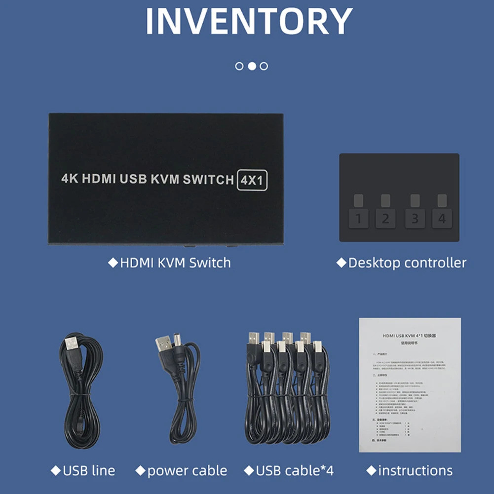 4K HDMI KVM Switch 4 in 1 out 4K 60Hz HDMI USB KVM Switcher 4x1 for 4 ...