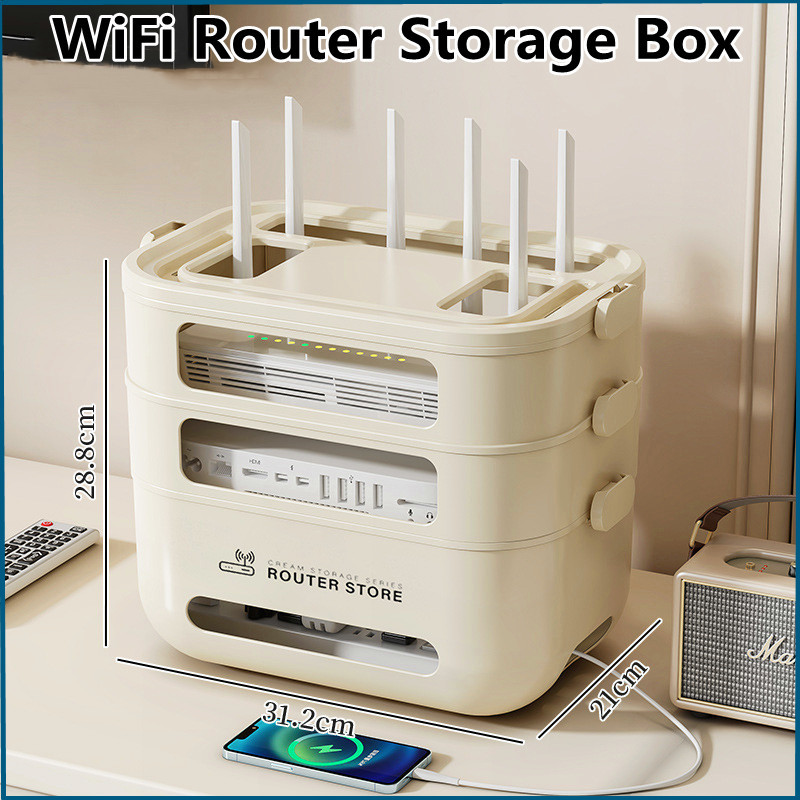 WiFi Router Storage Box TV Console Storage Box Shelf Socket Desk Table ...