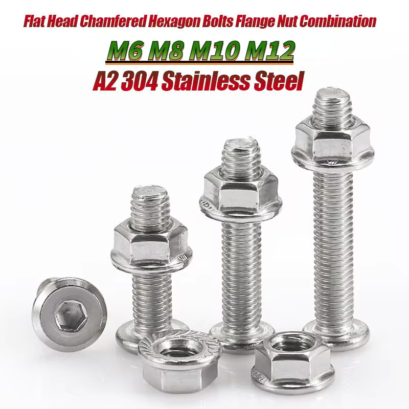 M6 M8 M10 M12 304 Stainless Steel Flat Head Chamfered Hexagon Bolts ...