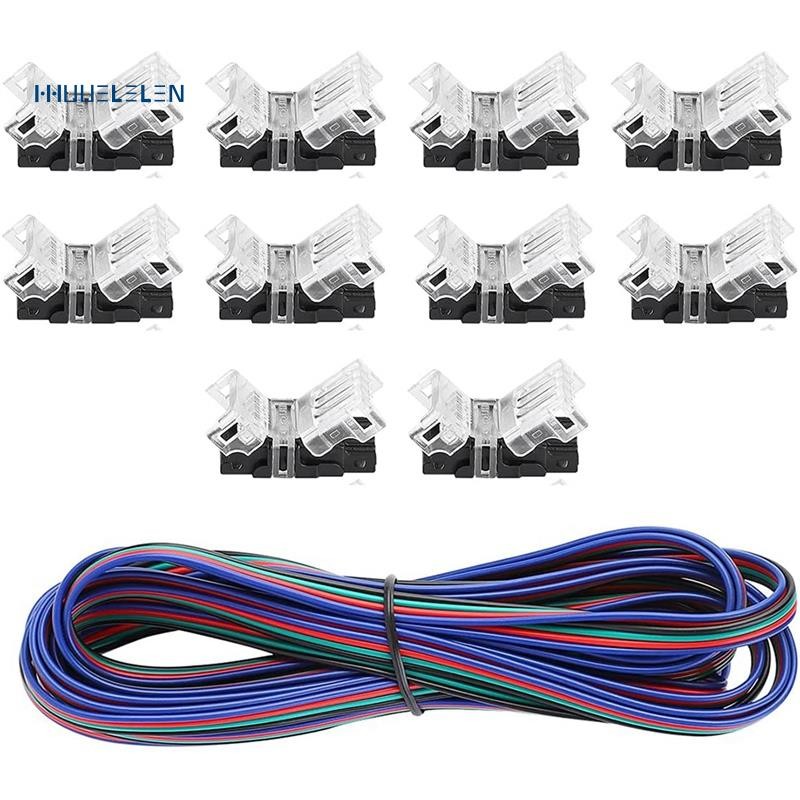 10Packs 4 Pin RGB LED Strip Connectors, Strip to Wire Quick Connection ...