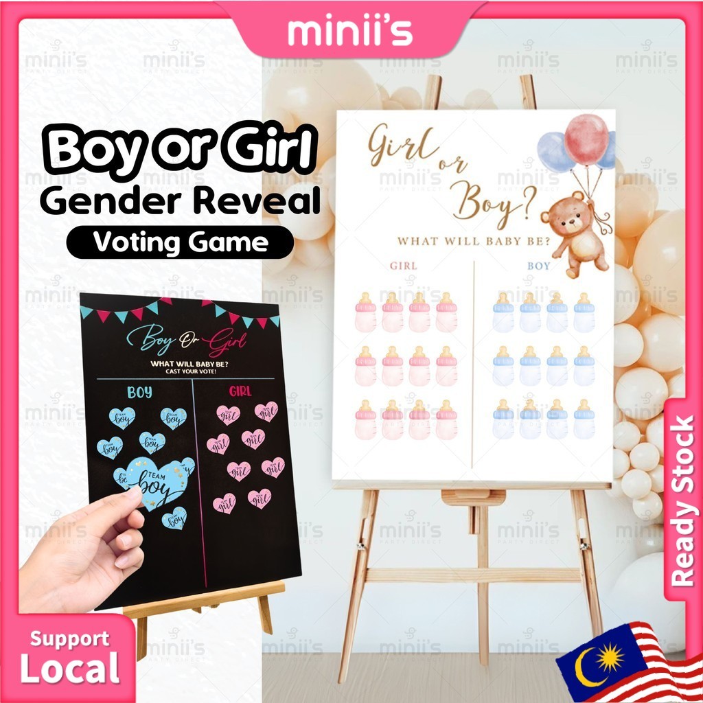 MINIIS Boy or Girl Gender Reveal Board Vote He Or She Voting Game ...