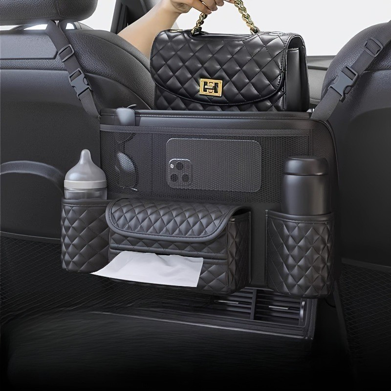 Car Seat Back Storage Bag Multifunctional PU Leather Car Center Console ...