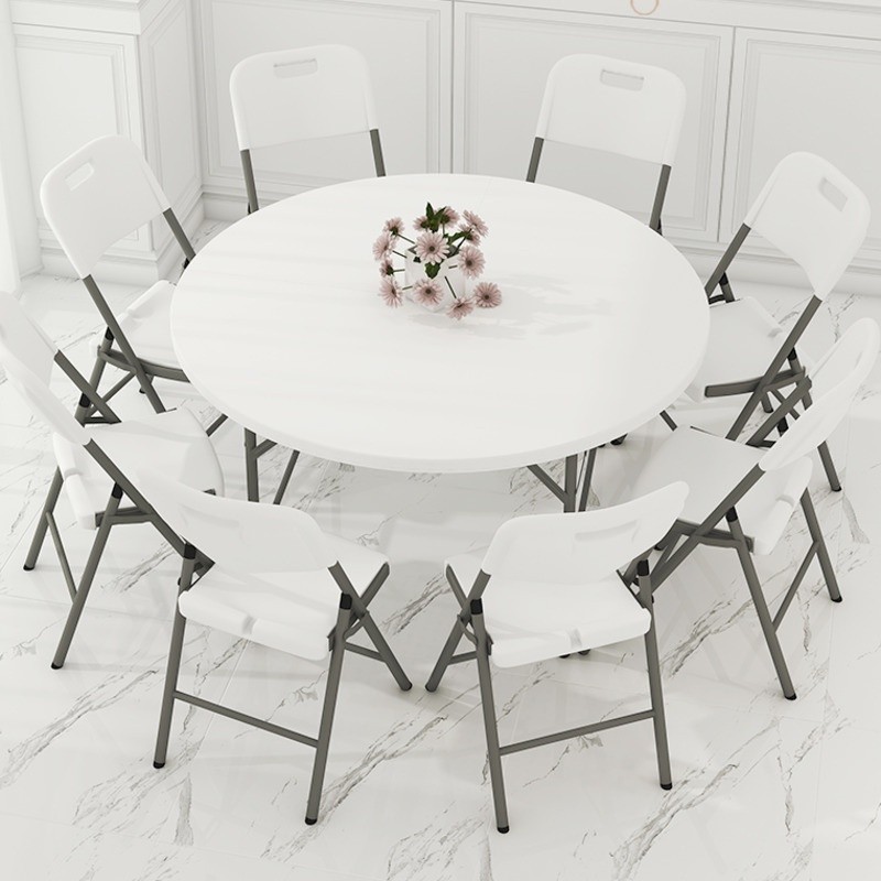 Foldable Round Table Plastic Large Dining Table With Chair Set | Shopee ...