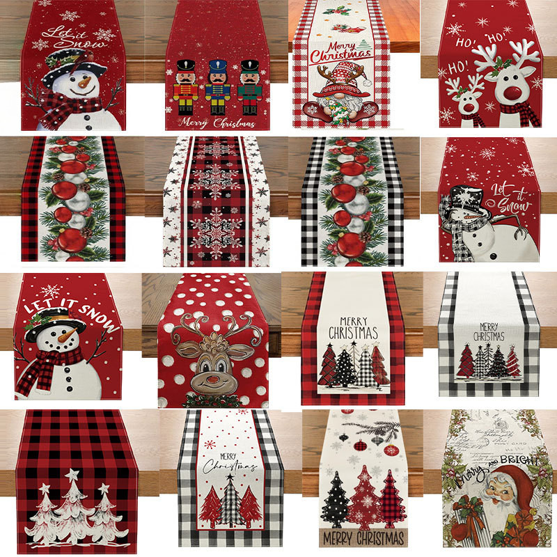 13*72 Inches Linen Christmas Table Runner Plaid Farmhouse Winter ...