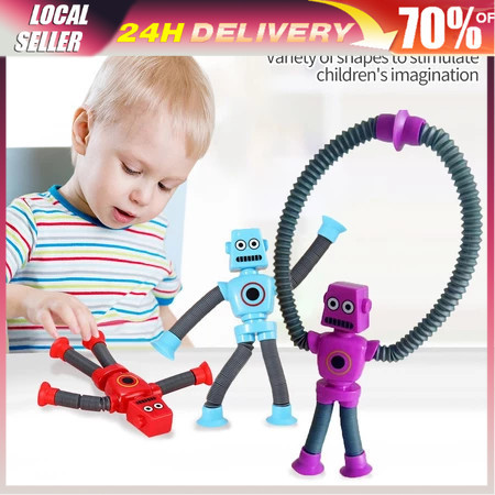 Interactive Kids Suction Cup Stretchable Telescopic Tube Robot with LED ...