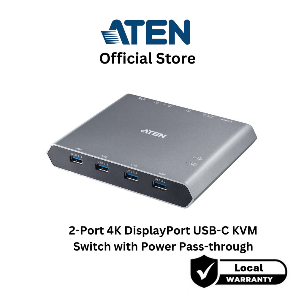 ATEN US3311-AT-E Duo Flex 2-Port 4K DisplayPort USB-C KVM Switch with Power Pass-through ...