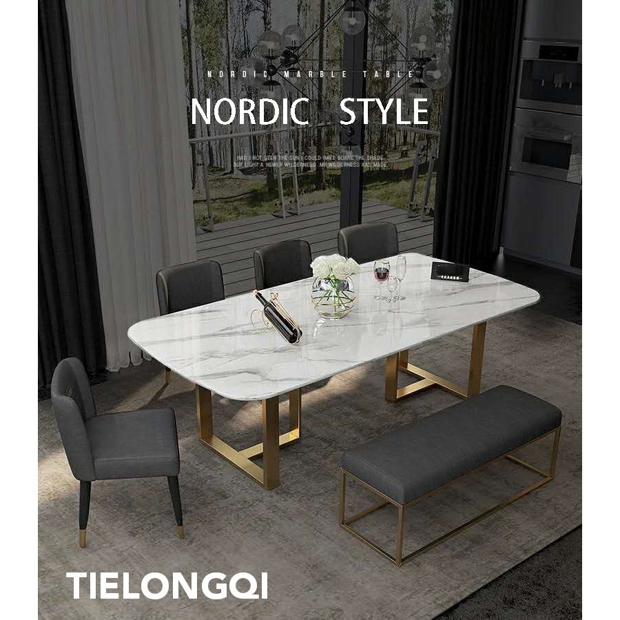 Marble Dining Table Set Conference Table and Chair Long Bench Modern ...