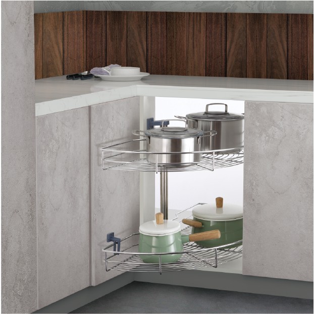 1 set 2 Pieces 180 Degree Kitchen Cabinet Swivel Corner Basket With ...