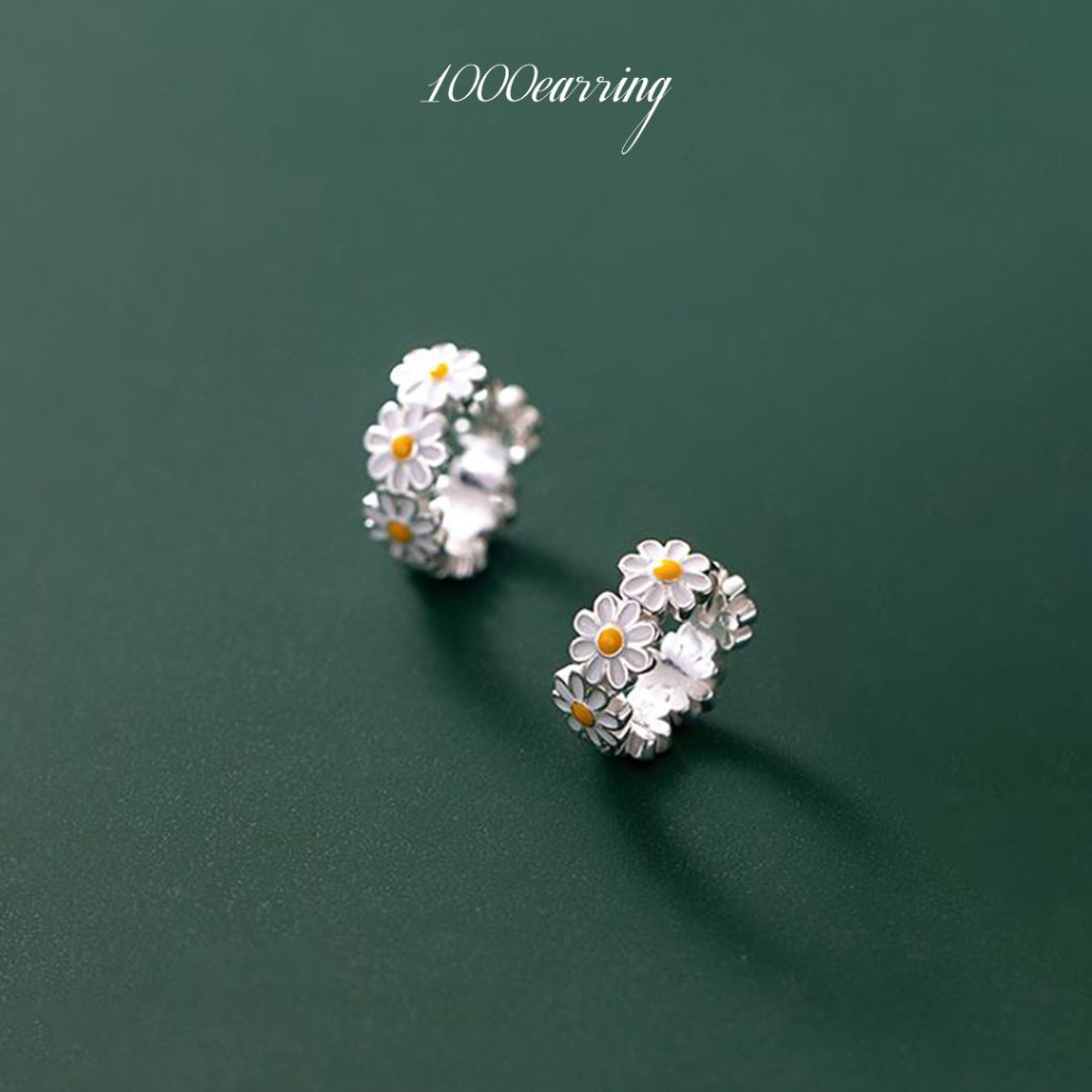 1000earring 925 Sterling Silver White Daisies Hoop Earrings - Silver | Shopee Singapore