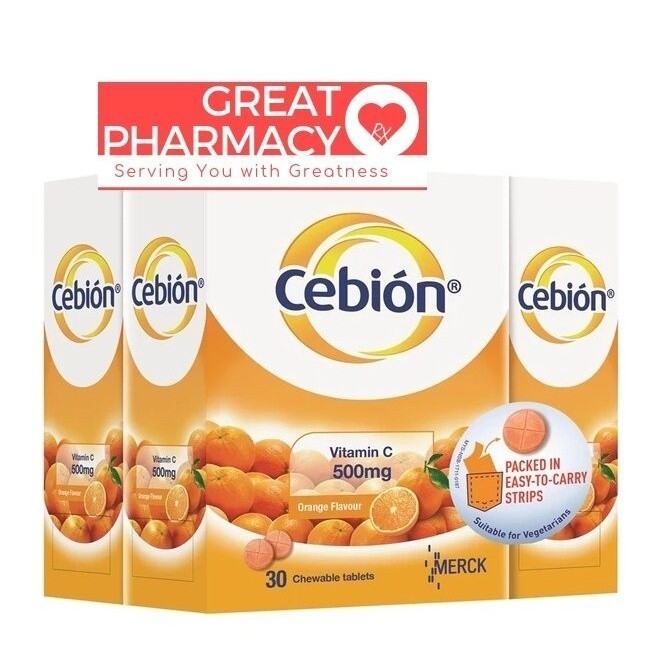 Cebion Vitamin C Chewable Orange Flavour 500mg 30's x 3 (Exp: 10/2025 ...