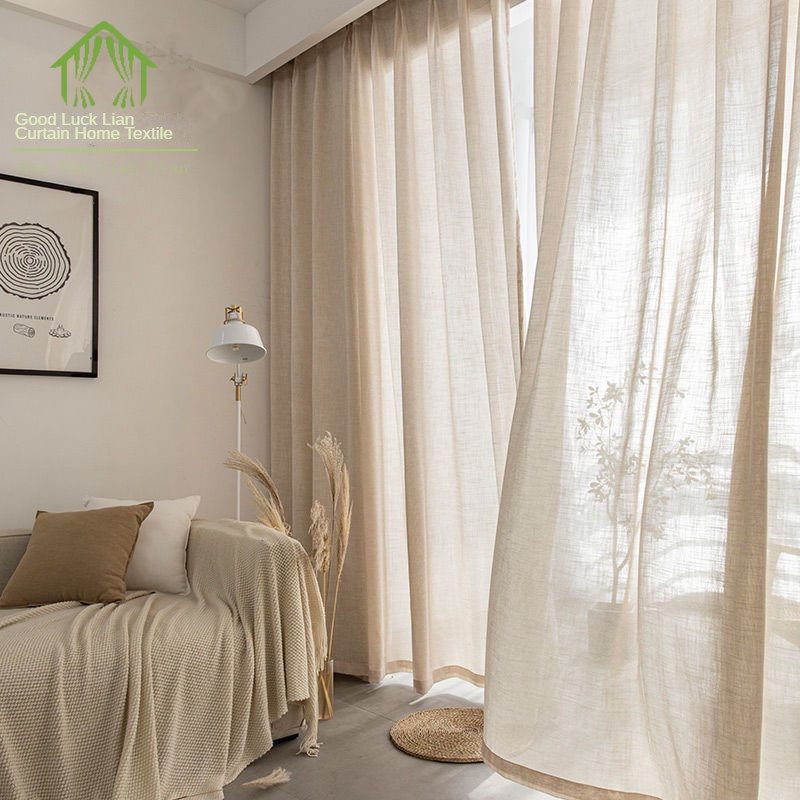 Linen textured curtains and window screens new solid color Japanese ...
